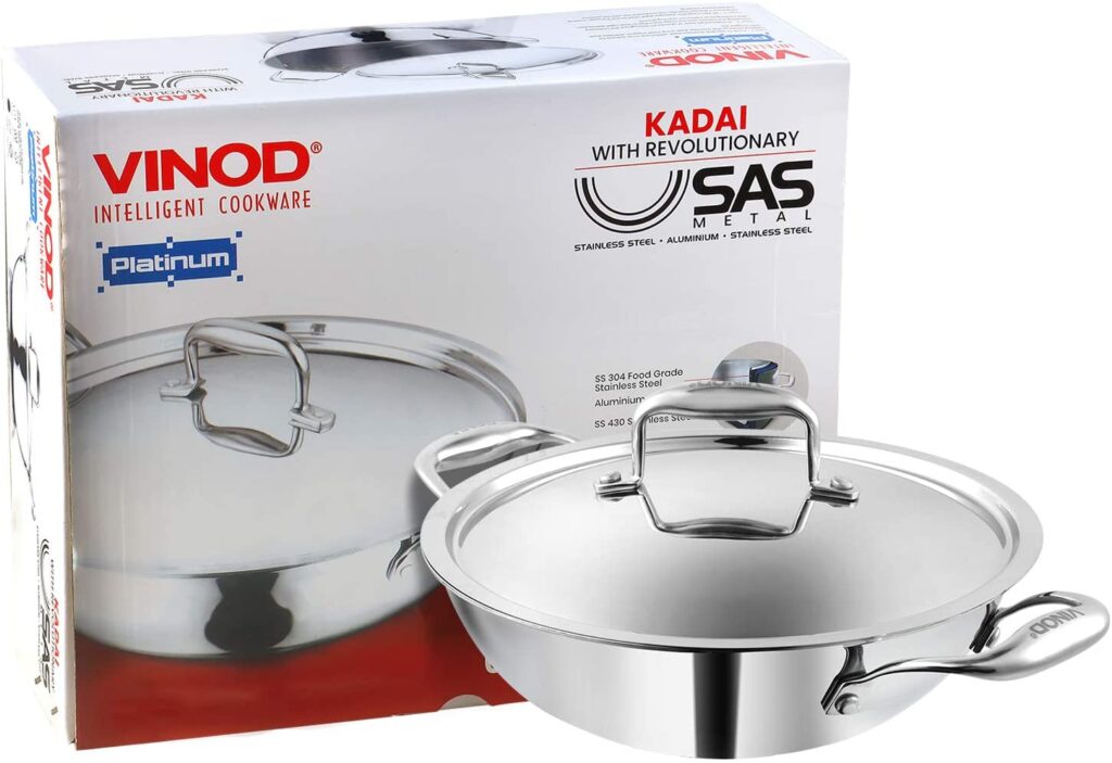 VINOD PLATINUM TRIPLY STAINLESS STEEL KADAI WITH LID (INDUCTION ...